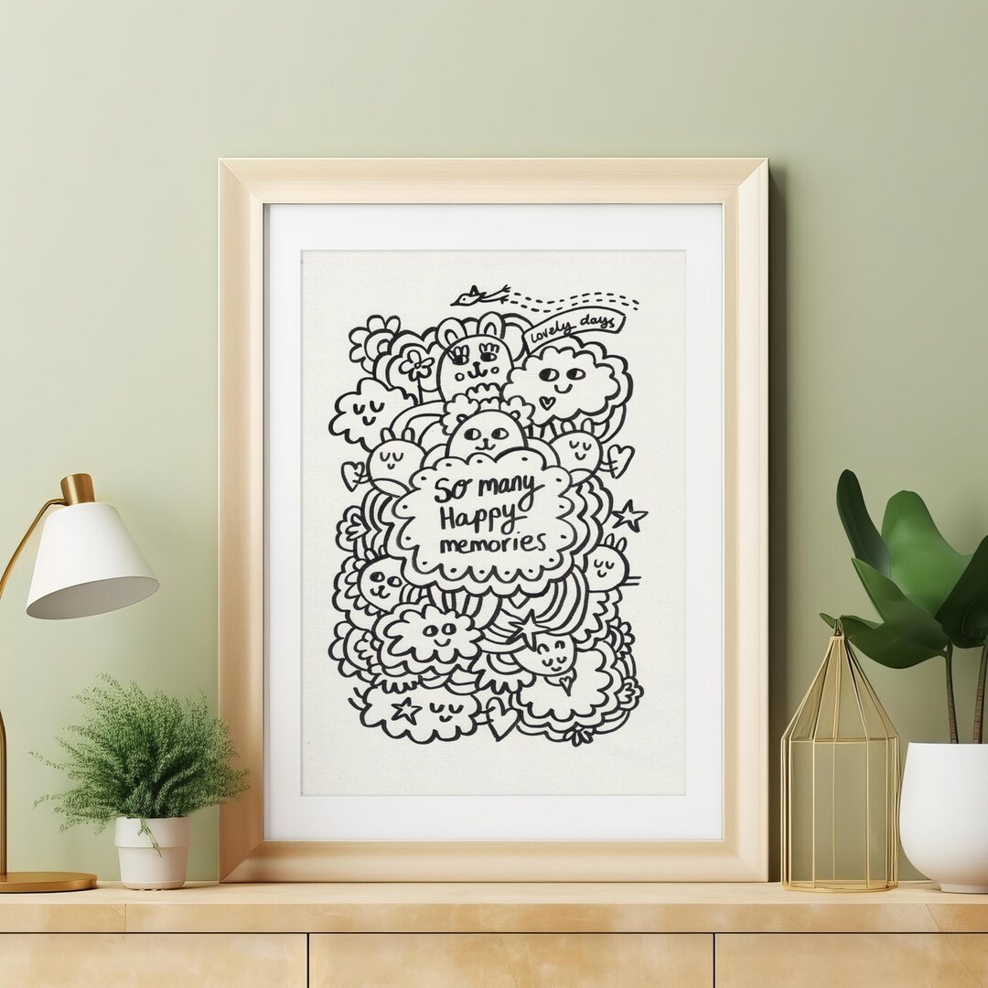 Original Art Hand Drawn Illustration Happy Doodle Drawing Cute Artwork ...