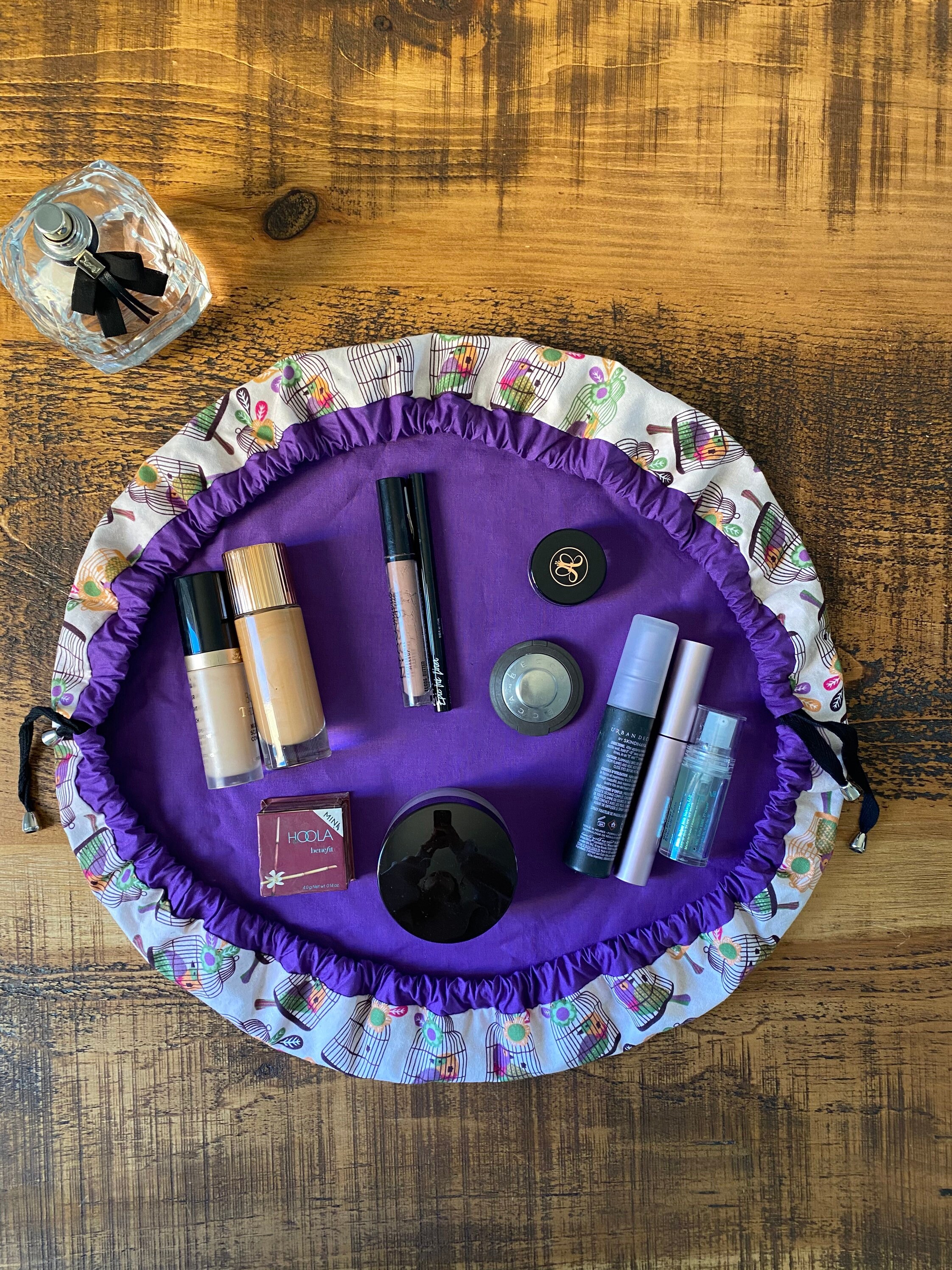 Flat Bottom Drawstring Makeup Bag | Bird Pattern Travel Toiletry Pouch ...