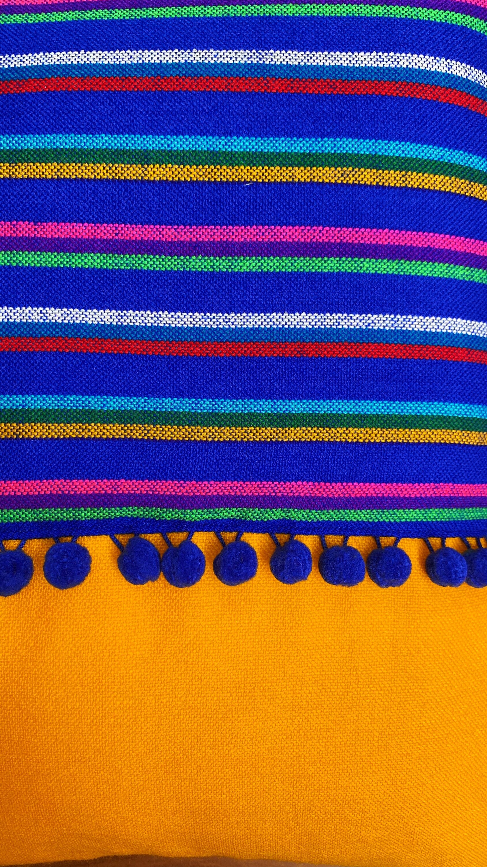 Mexican Blue Striped and Yellow Pillow Cover With Colorful Mexican ...