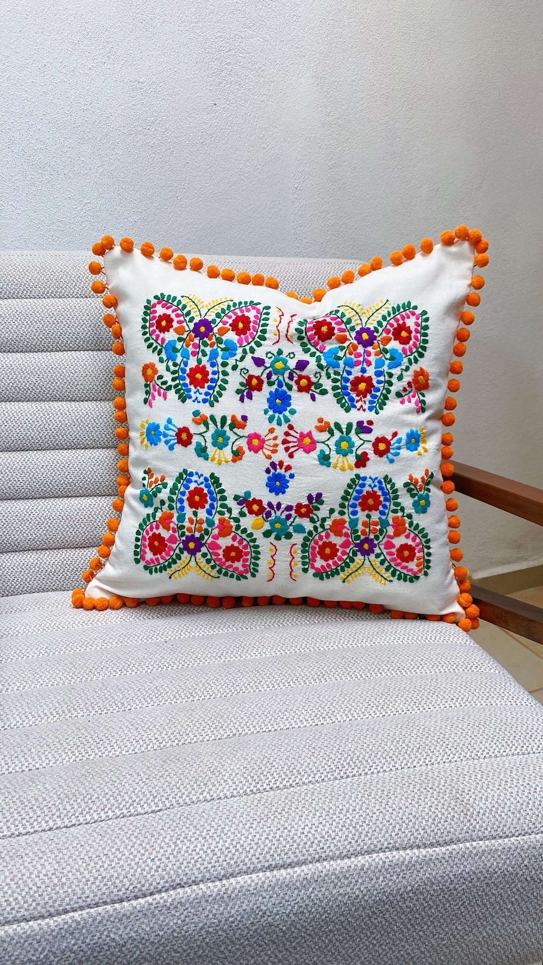 Mexican Pillow Cover With Hand Embroidered Mexican Embroidered Flowers ...