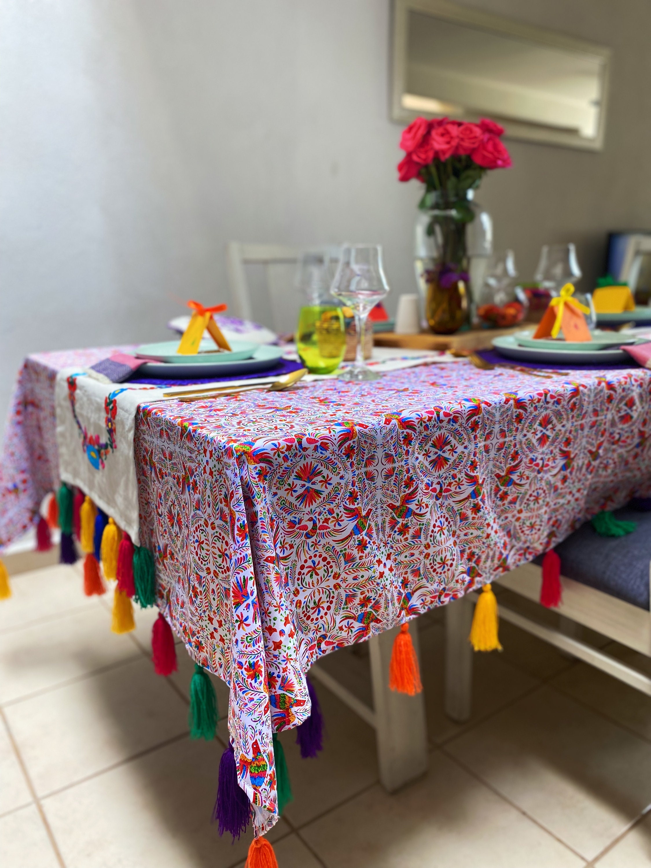 Tablecloth With Tenango Mexican Design, Tablecloth for Mexican Party ...