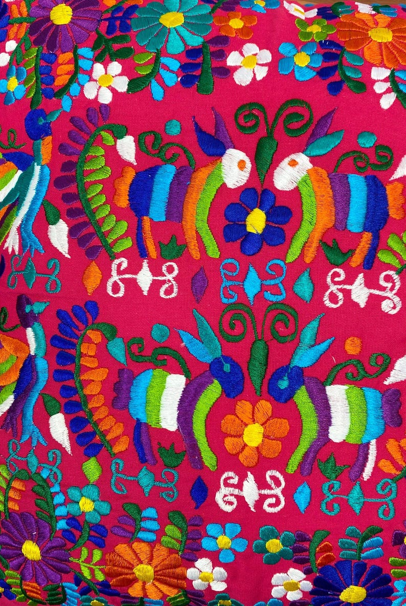 Pink Otomi Pillow Mexican Embroidery Bird Design Boho Decoration ...