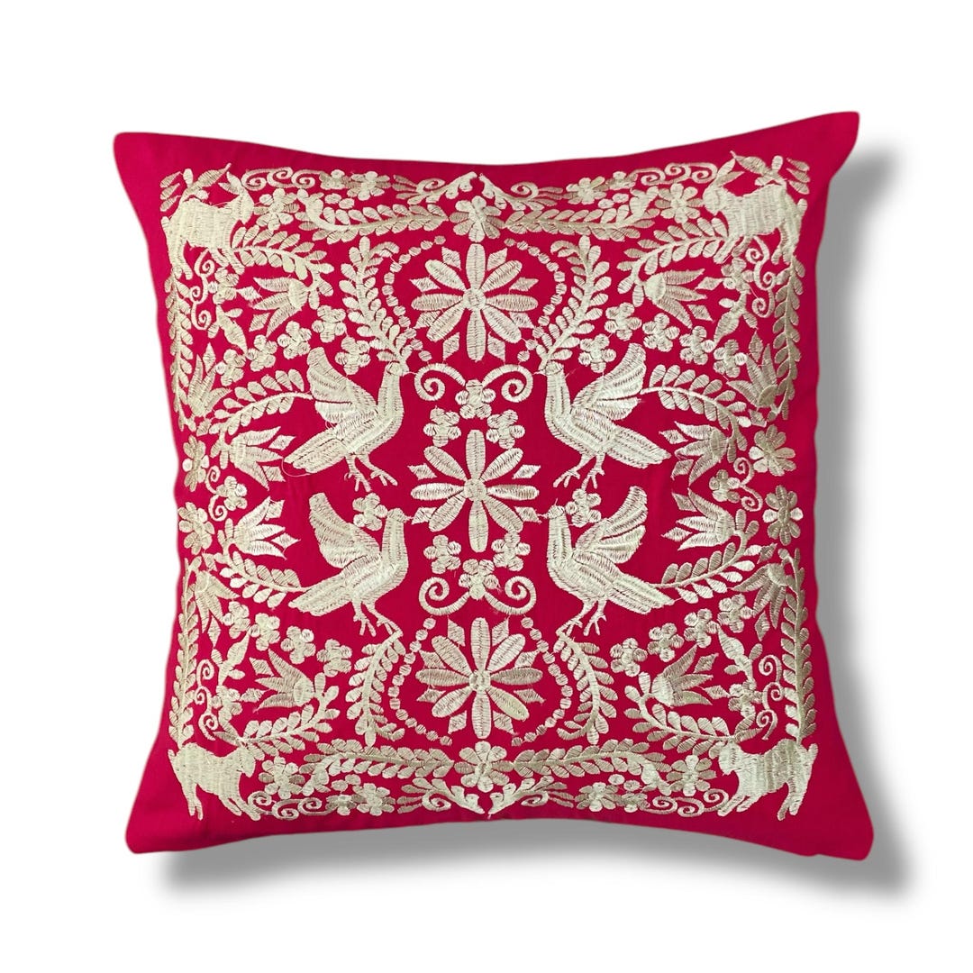 Mexican Throw Pillow Floral Embroidered Pillow Mexico Style Decor ...
