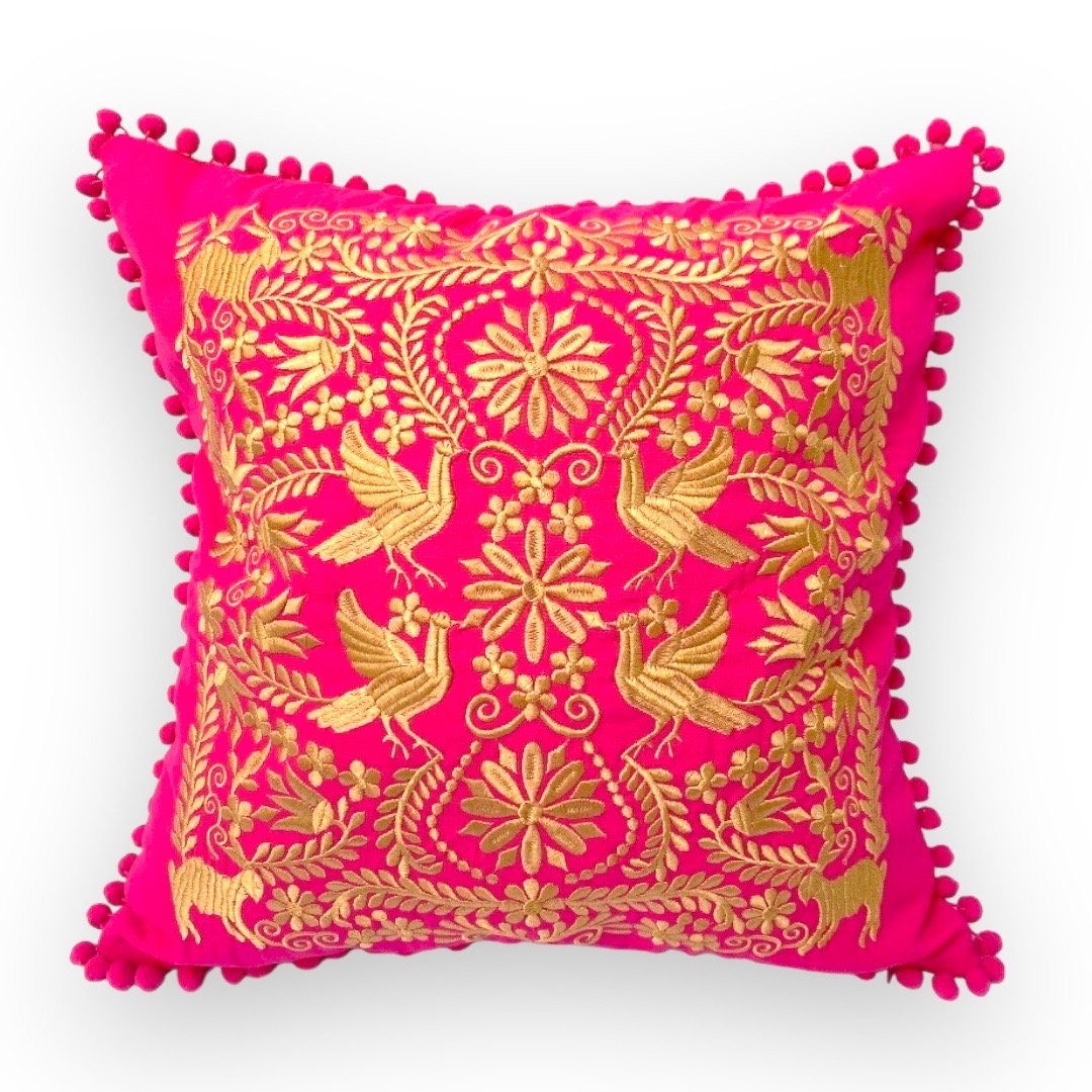 Mexican Throw Pillow Floral Embroidered Pillow Mexico Style Decor ...