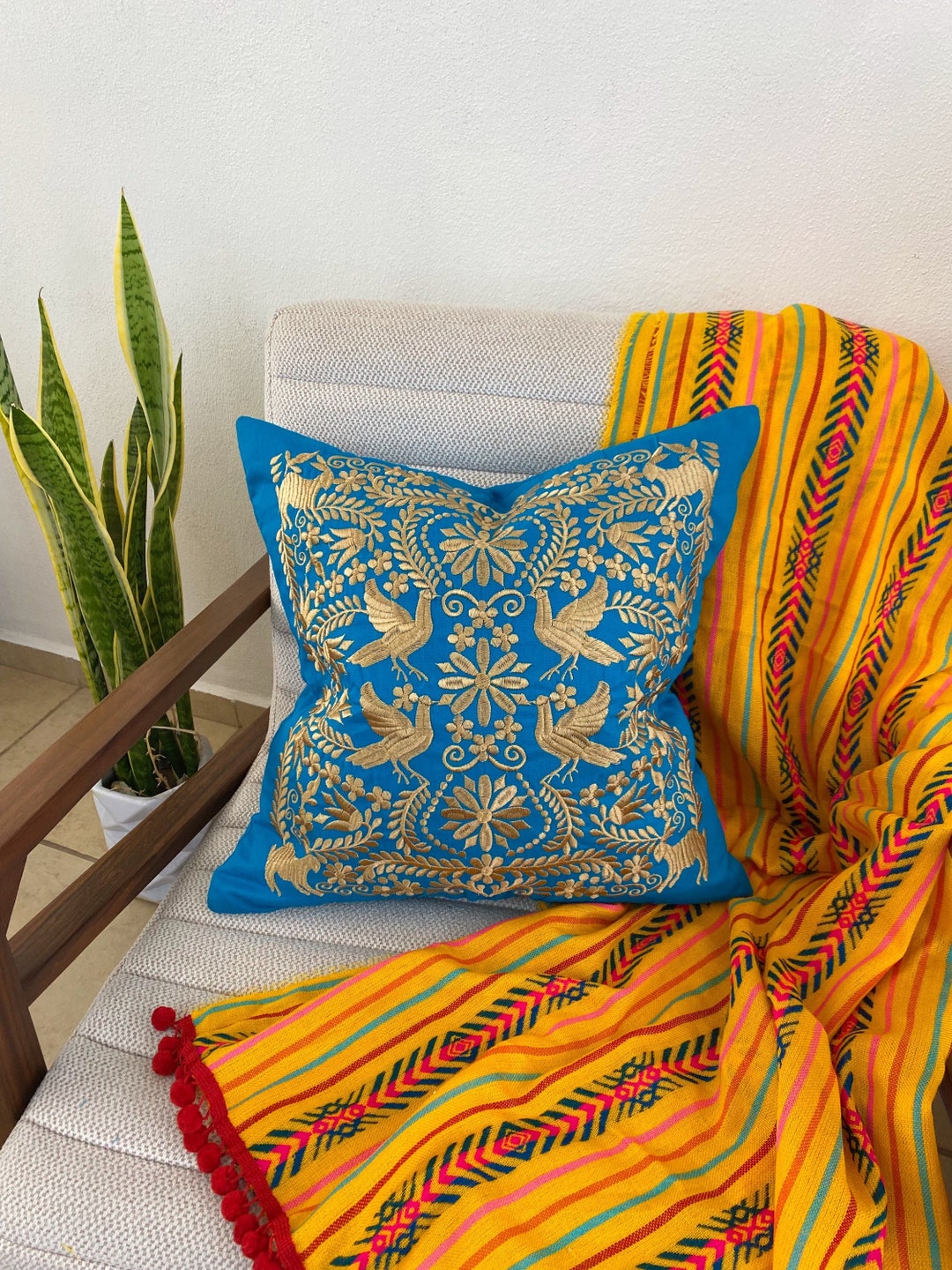 Mexican Throw Pillow Floral Embroidered Pillow Mexico Style Decor ...