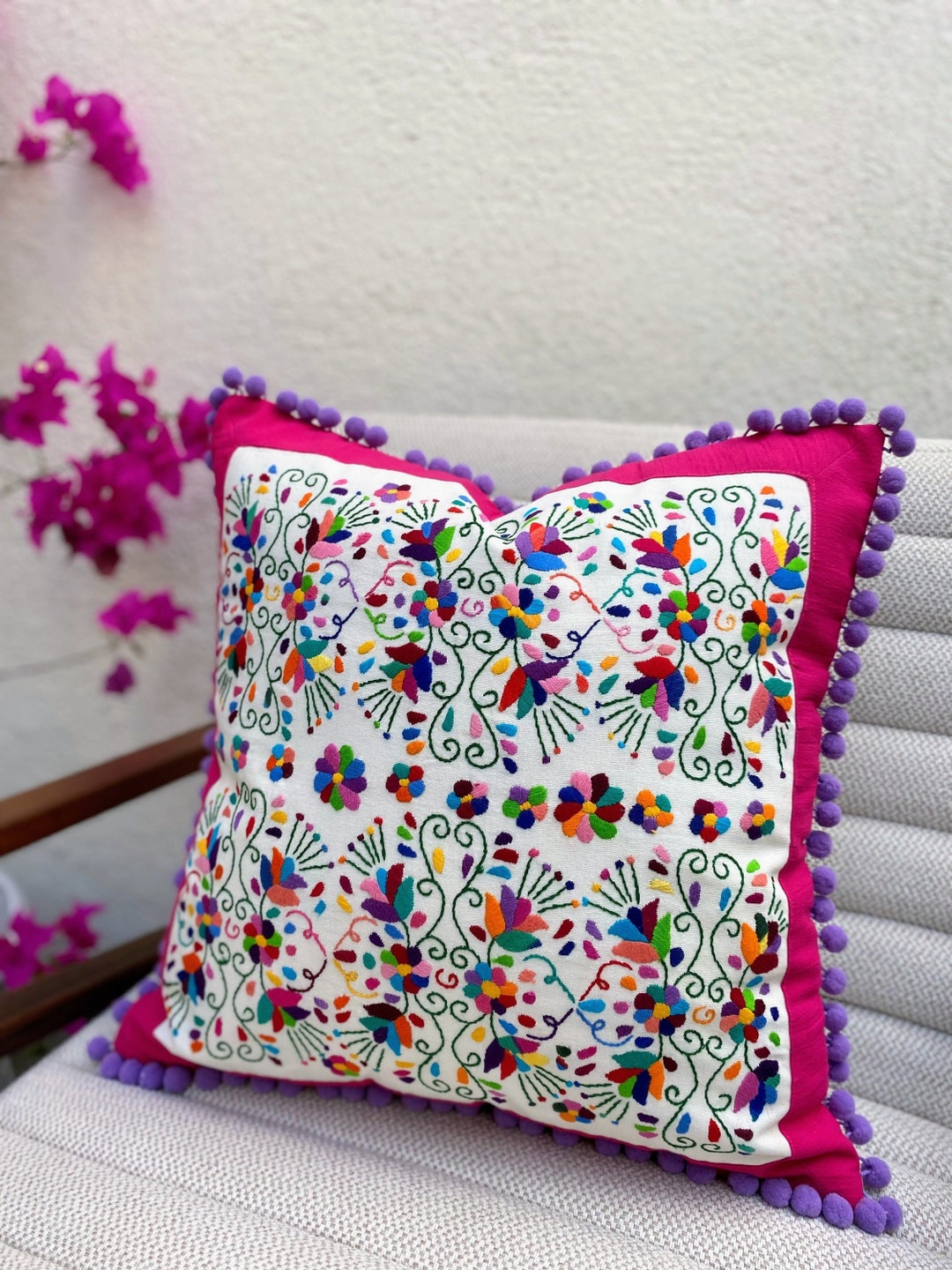 Mexican Pillow Cover With Hand Embroidery, Mexican Embroidery Cushion ...