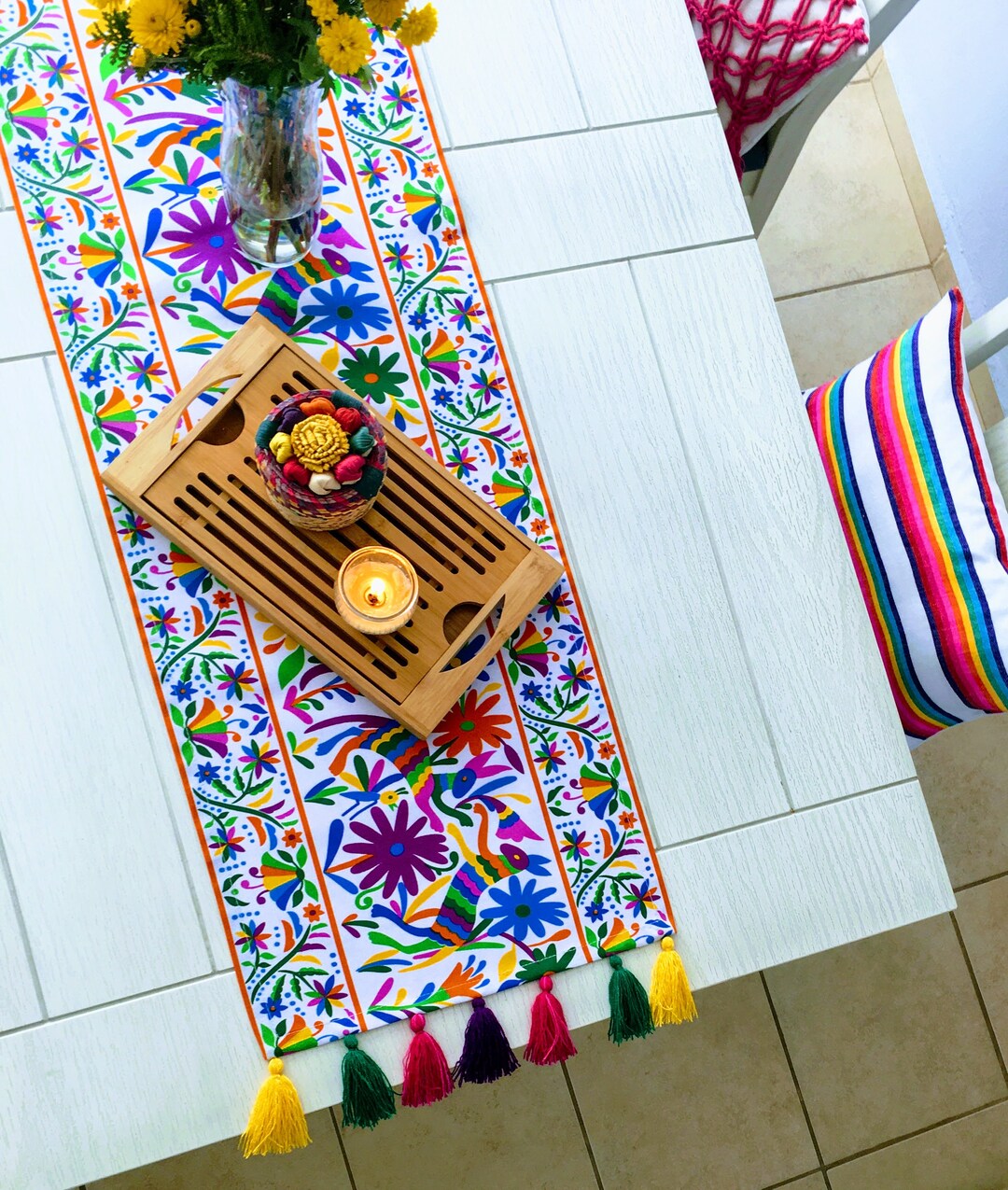 Mexican Table Runner, Otomi Table Runner, Mexican Tablecloth, Colorful ...