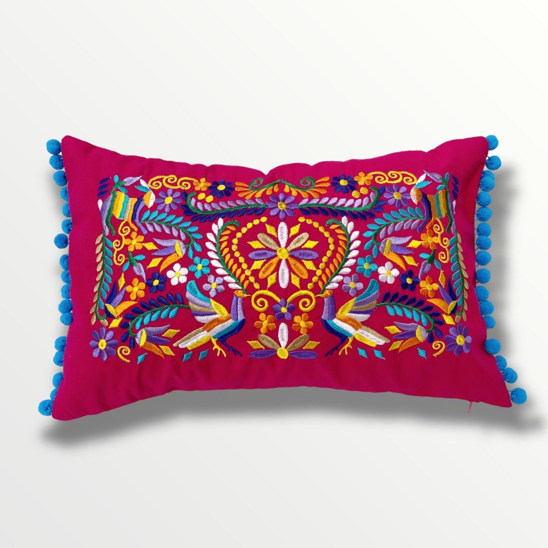 Lumbar Accent Pillow Cover Mexican Embroidery Otomi Mexican Cushion ...