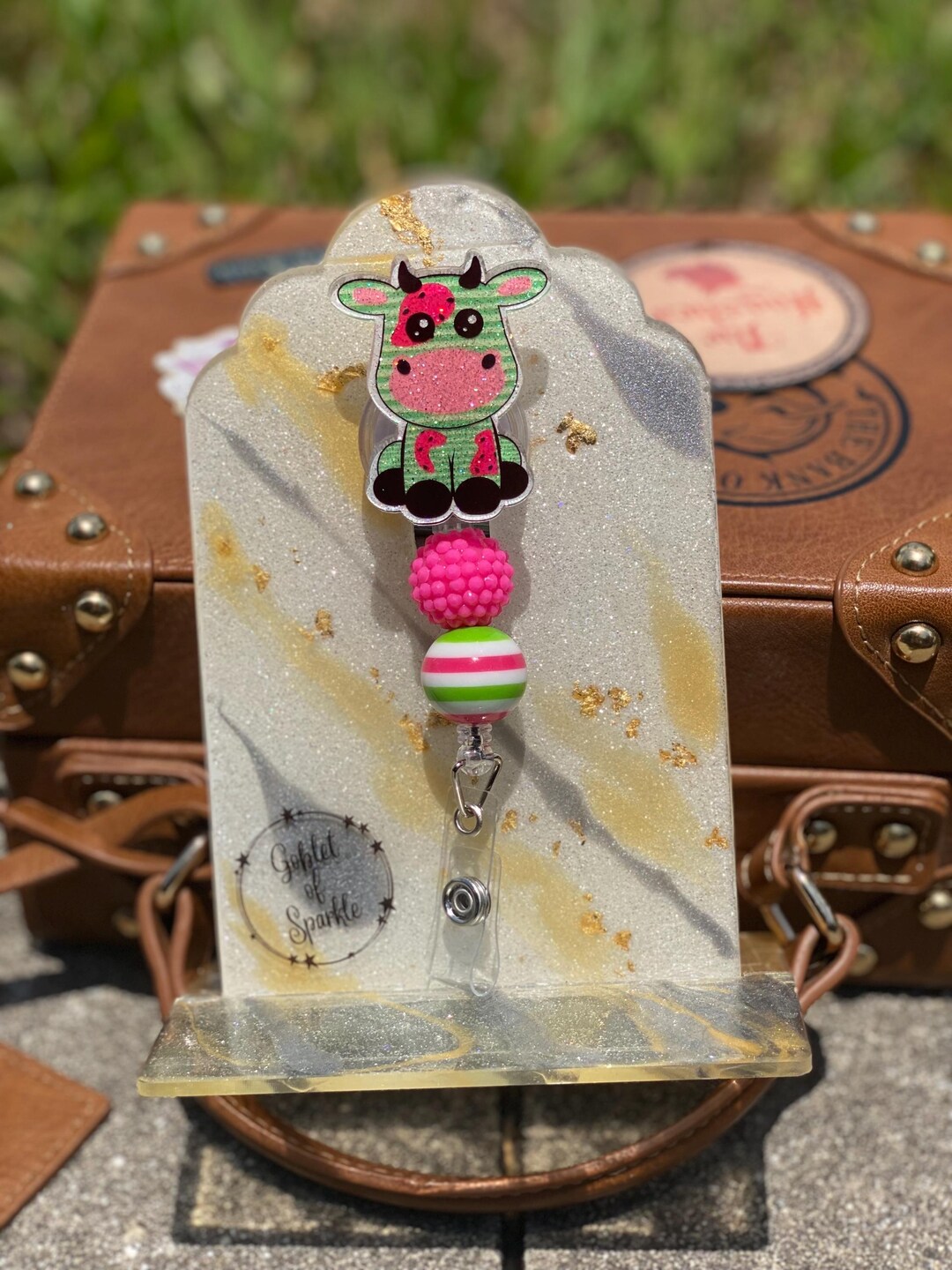 Cow Badge Reel - Watermelon Cow - Glitter Badge Reel - Summer Badge ...