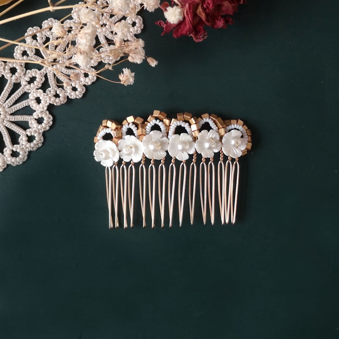 Mother-of-pearl Floral Comb Gold, Jewel Wedding Hair and Ceremony - Etsy
