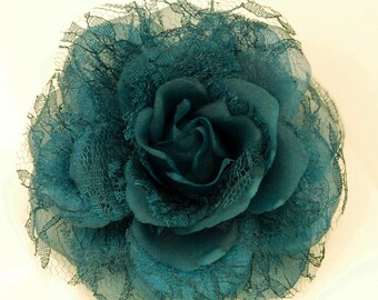 Large Teal Color Flower With Pin Back | Etsy