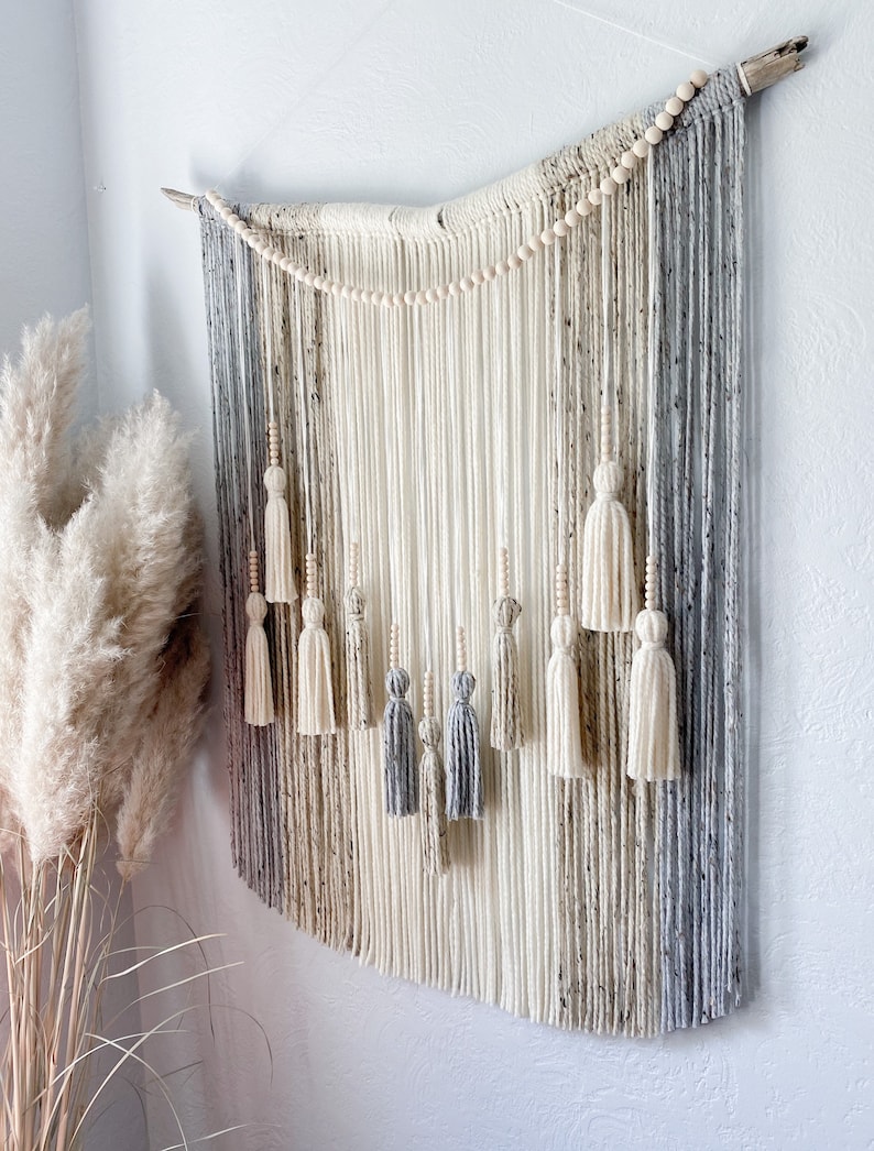 Neutral Textured Wall Hanging / Tapestry With Beads and | Etsy UK