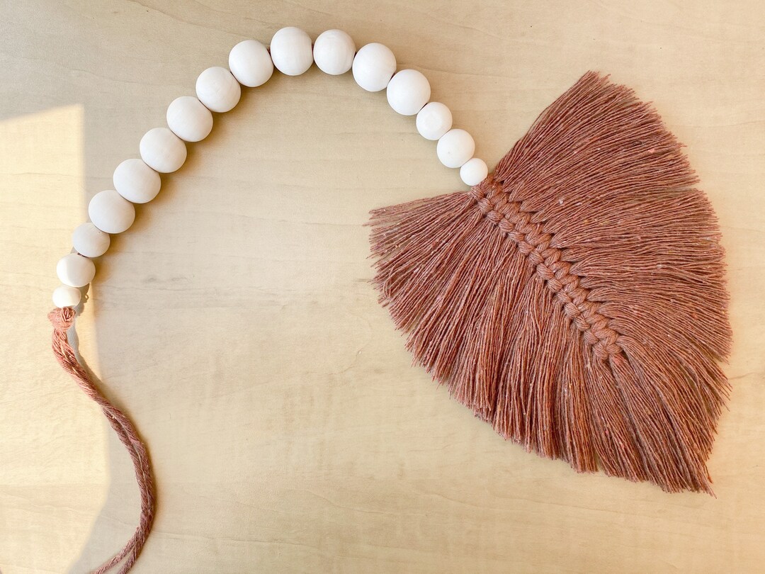Large Macrame Feather on Wooden Bead String - Etsy
