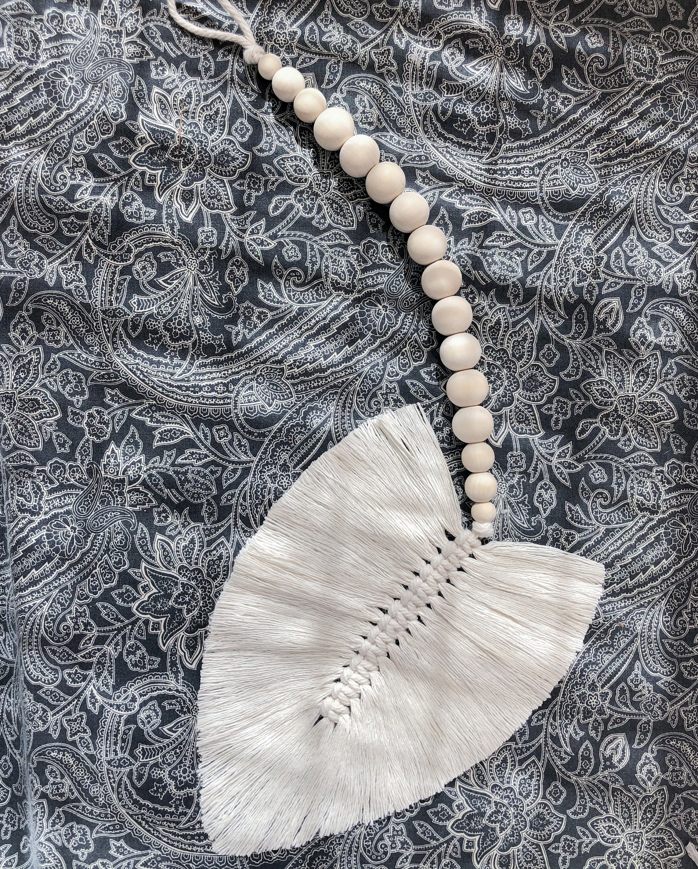 Large Macrame Feather on Wooden Bead String - Etsy