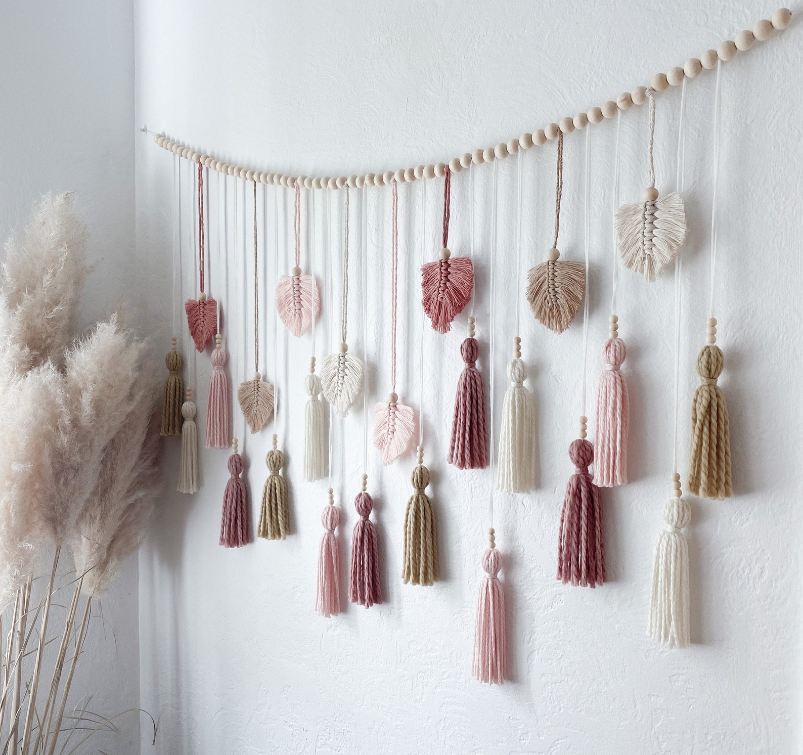 Macrame Feather + Tassel With Wooden Bead Detail Hanging // Nursery ...