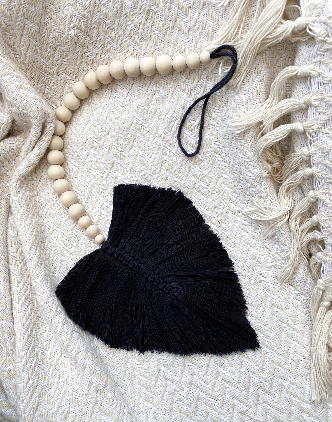 Large Macrame Feather on Wooden Bead String - Etsy