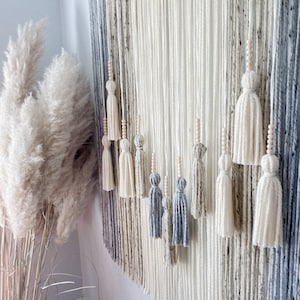Neutral Textured Wall Hanging / Tapestry With Beads and Tassels - Etsy