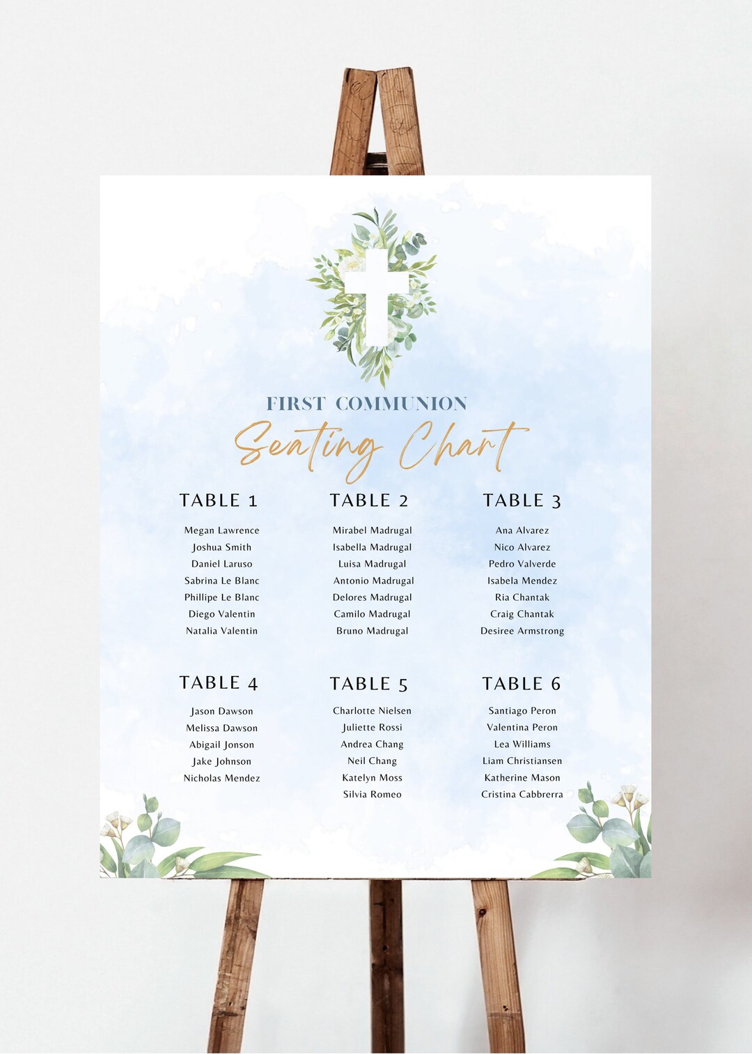 Greenery Watercolor First Communion Seating Chart and Table Numbers ...