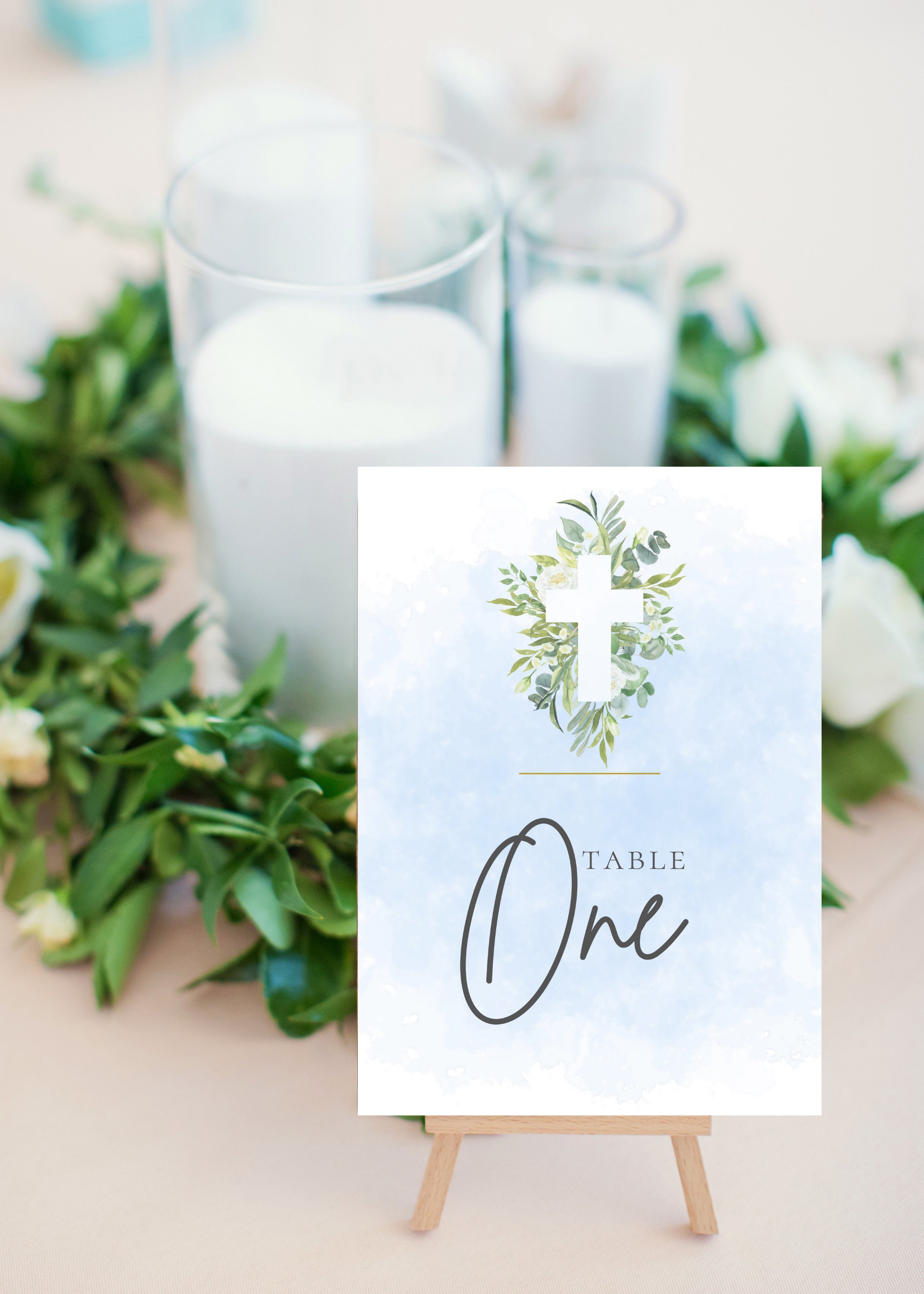 Greenery Watercolor First Communion Seating Chart and Table Numbers ...