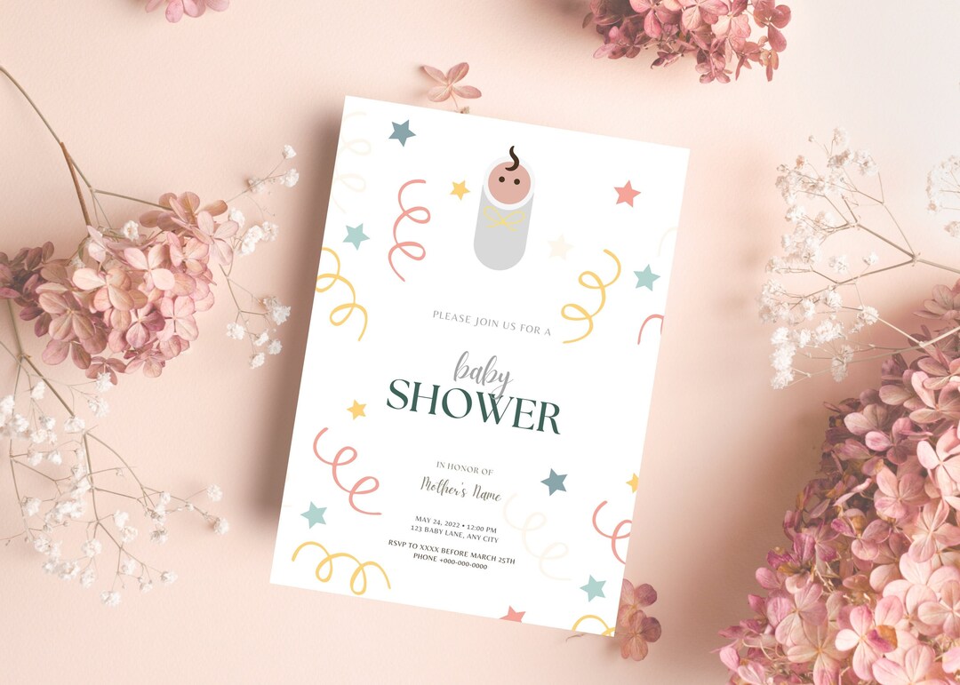 Baby Shower Invite, Whimsical Watercolor Baby Shower Invite, Multicolor ...