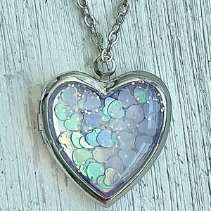 Girls Sparkly Purple Heart Locket, Silver and Purple Heart Locket ...