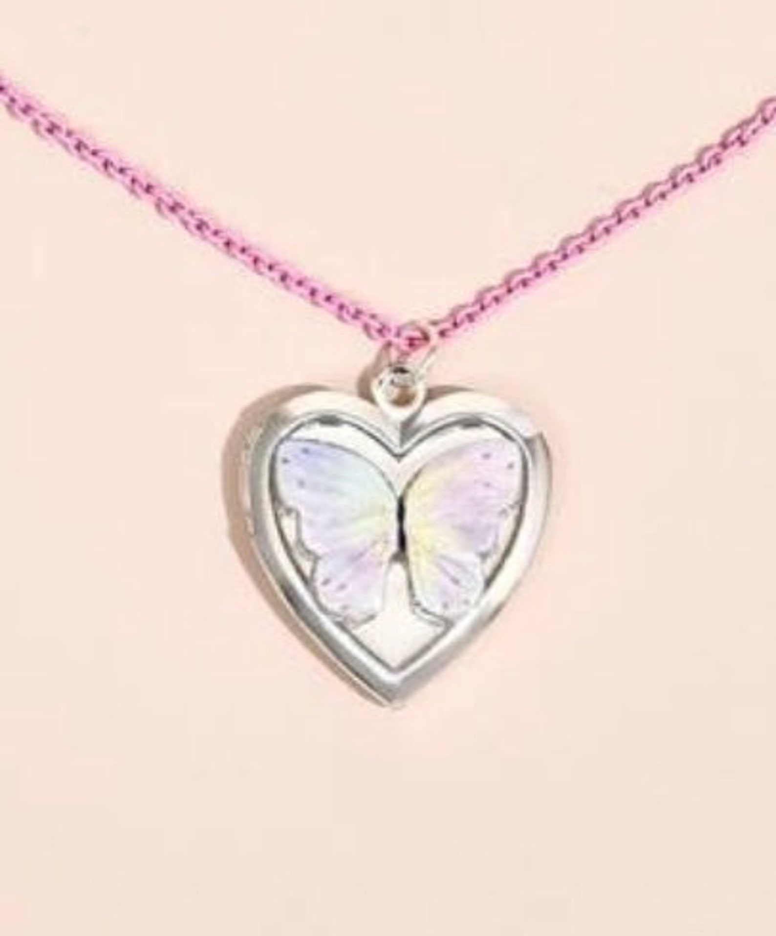Butterfly Locket With Pink Chain Butterfly Heart Locket - Etsy UK