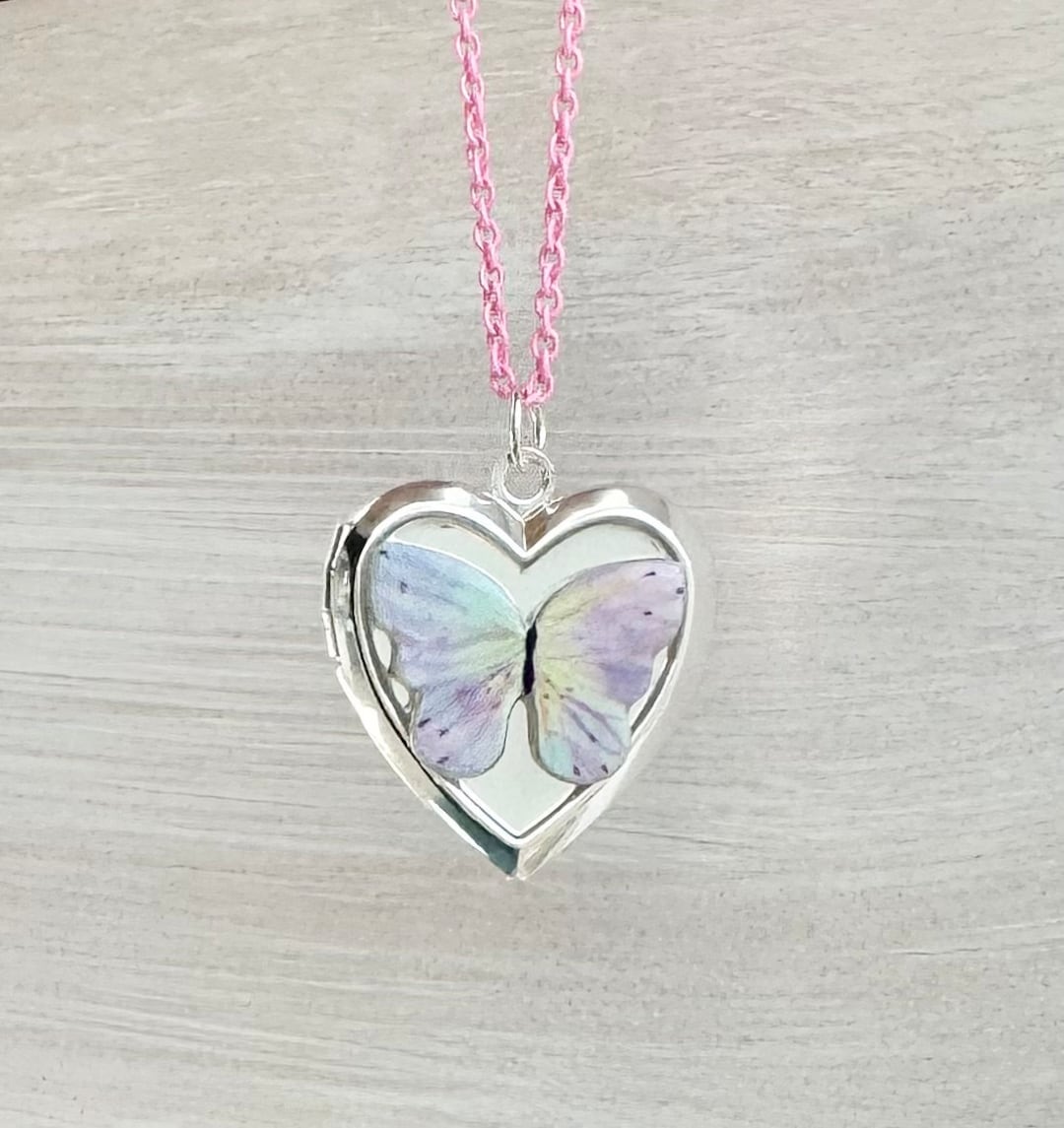Butterfly Locket Necklace, Heart Shape Butterfly Locket, Little Girls ...