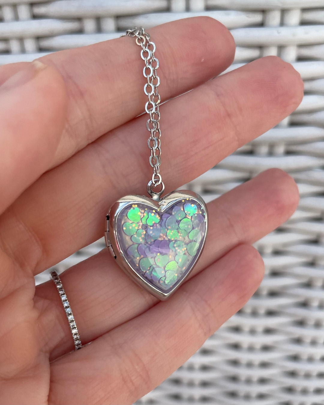 Girls Sparkly Purple Heart Locket, Silver and Purple Heart Locket ...