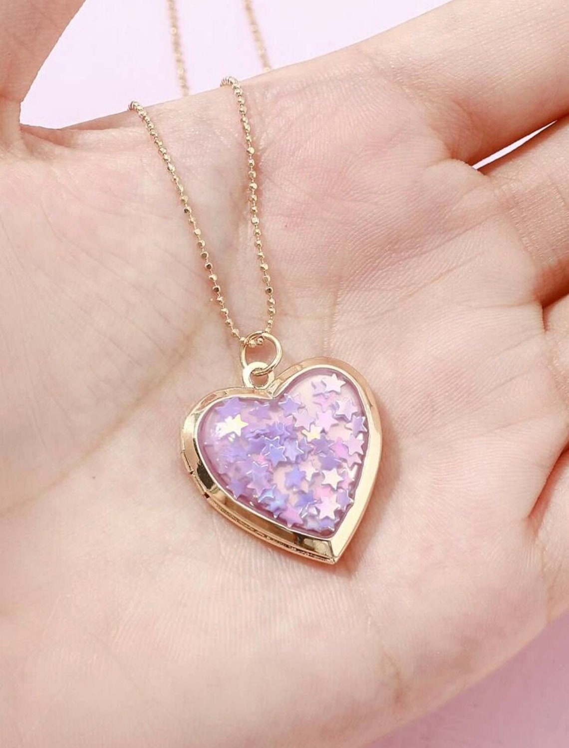 Purple and Gold Heart Shaped Star Locket Purple Heart Locket - Etsy