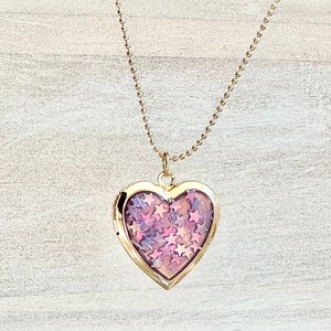 Purple and Gold Heart Shaped Star Locket, Purple Heart Locket, Purple ...