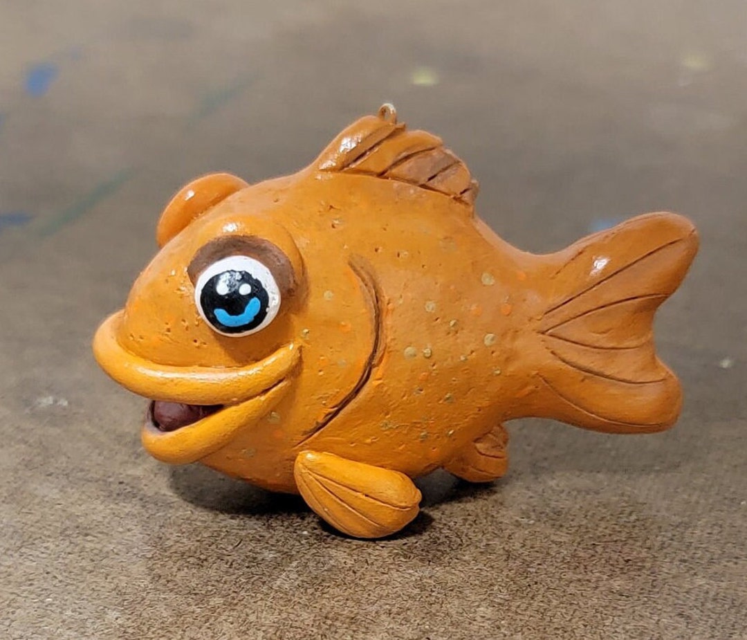 Handmade Polymer Clay Goldfish Ornament, Acrylic Painted - Etsy