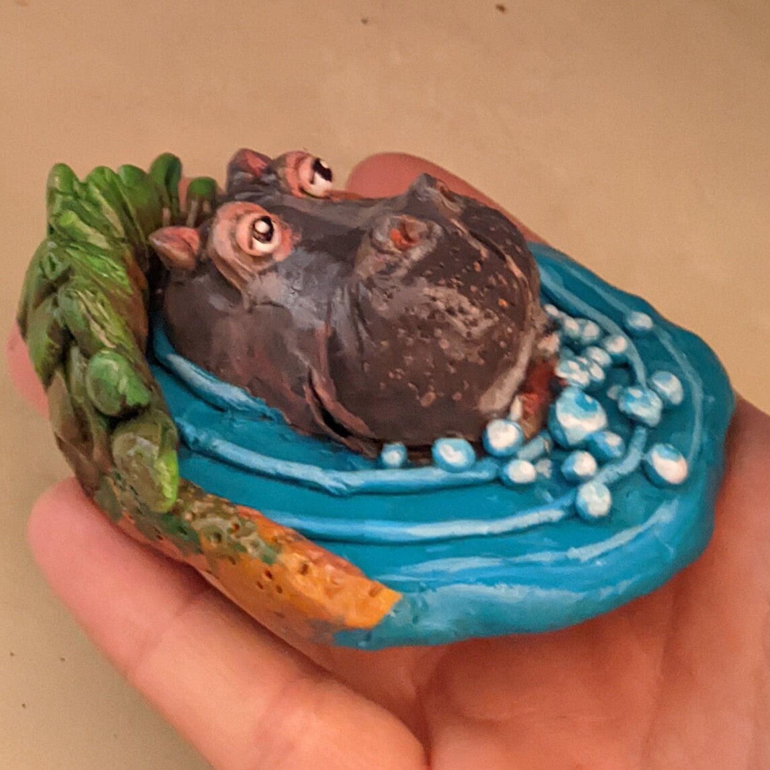 Hippo Blowing Bubbles Figurine - Etsy