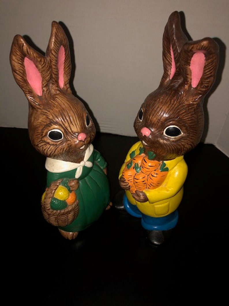 Vintage HAND PAINTED Ceramic Bunnies - Approx. 11" Tall - Very Unique ...