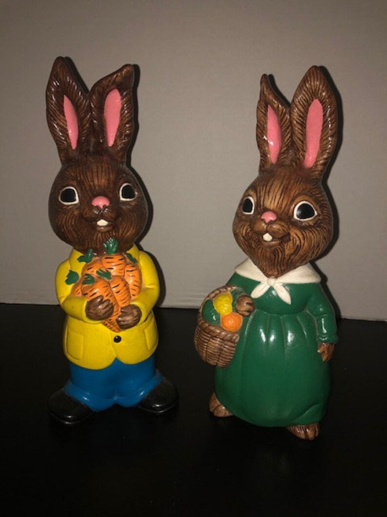 Vintage HAND PAINTED Ceramic Bunnies - Approx. 11" Tall - Very Unique ...