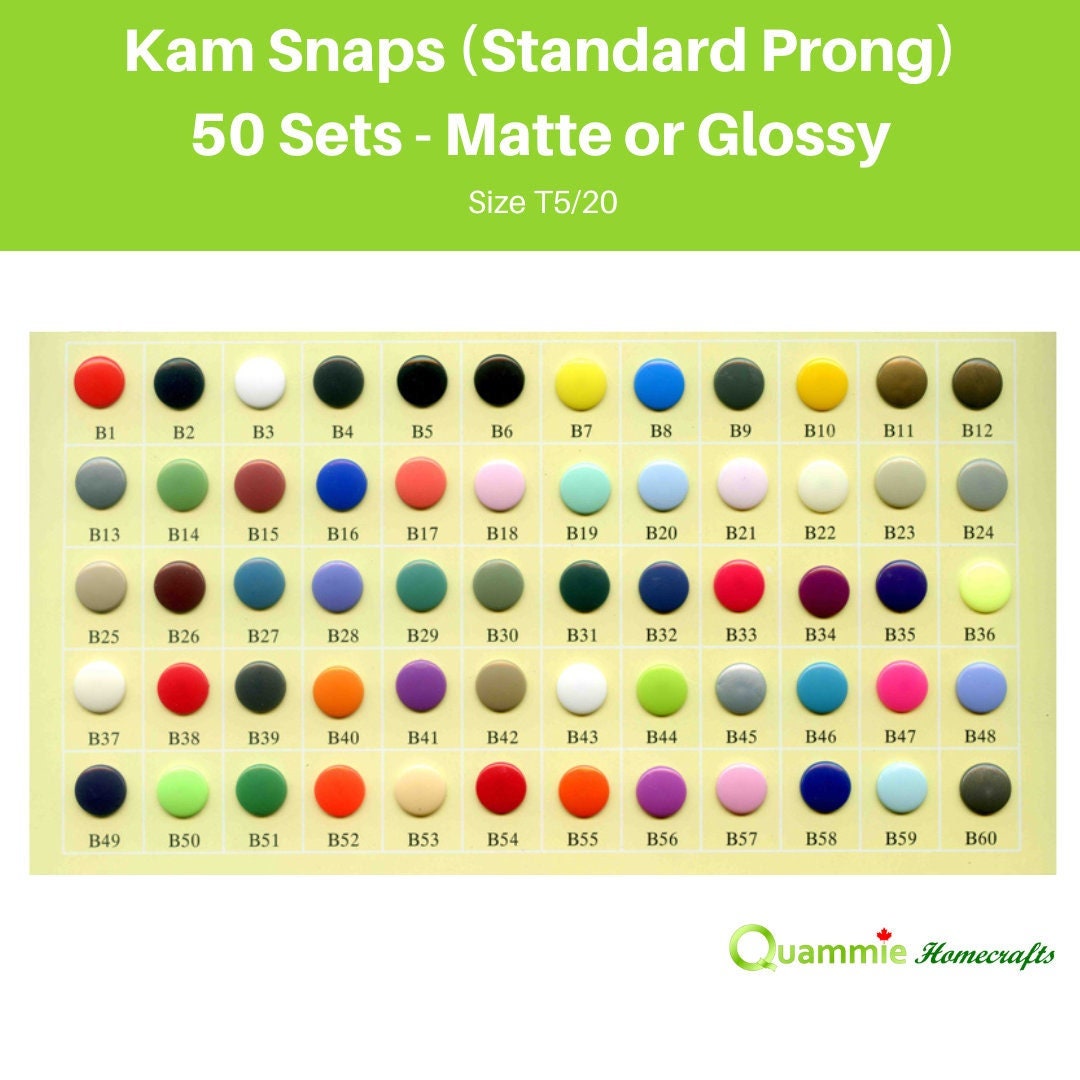 50 Sets KAM Plastic Snaps (standard Prong) - T5 (size 20) - Matte or ...