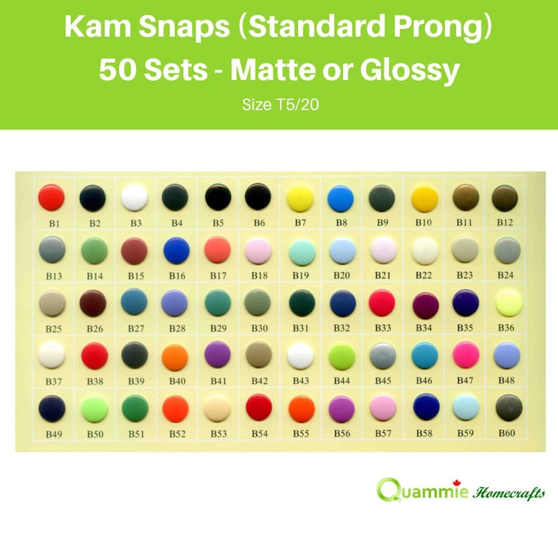 50 Sets KAM Plastic Snaps standard Prong T5 size 20 Matte or Glossy ...