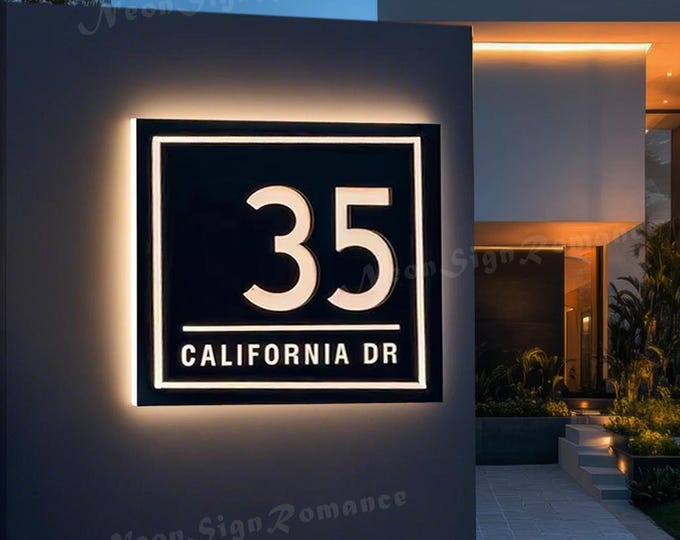 Custom Glowing Address Sign - LED Backlit House Numbers & Street Name ...
