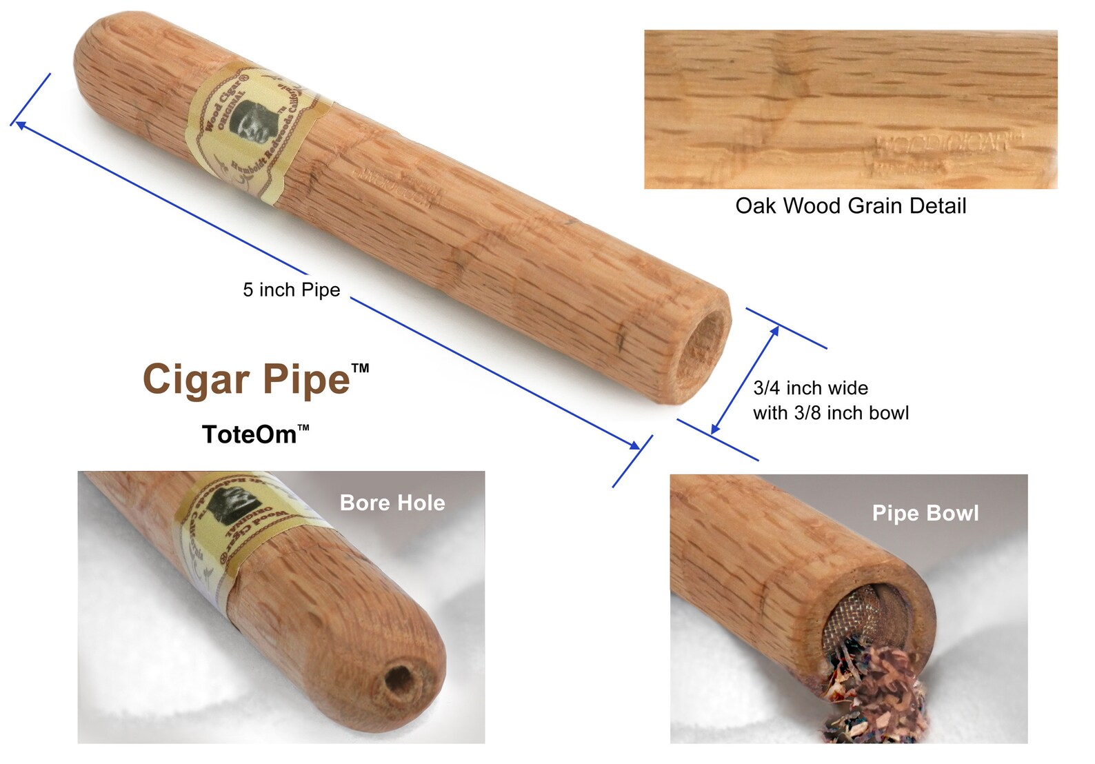 Cigar Pipe™ Oak Stogie Pipe Original. Organic. Natural. Tobacco Smoking ...