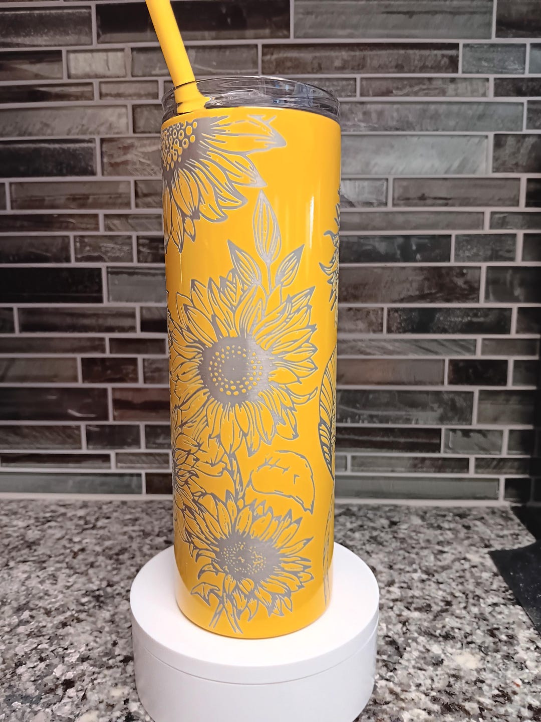 Engraved Sunflower Tumbler: 20oz Insulated Stainless Steel Coffee Cup ...
