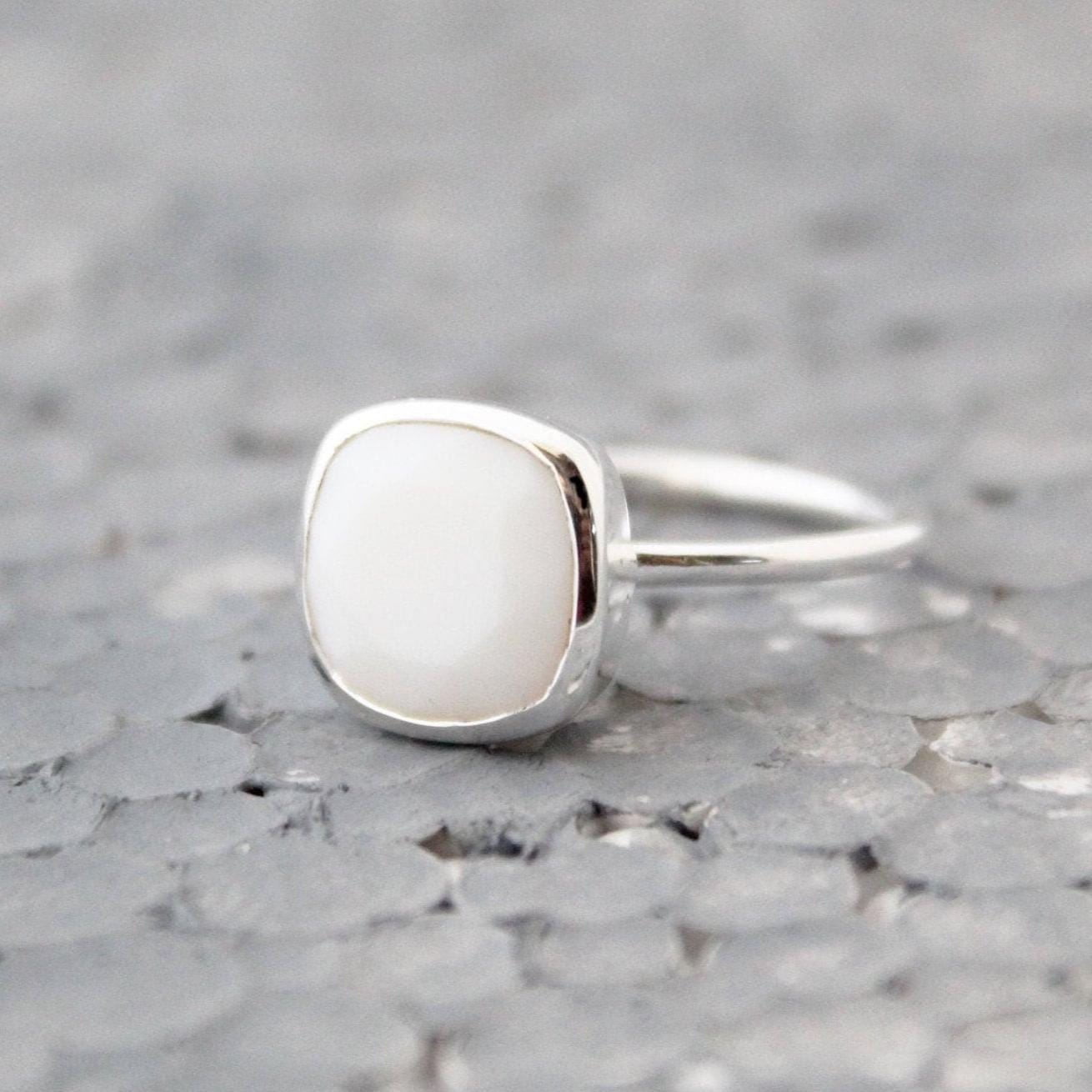 White Agate Ring: Handmade 925 Sterling Silver Cushion Gemstone - Etsy