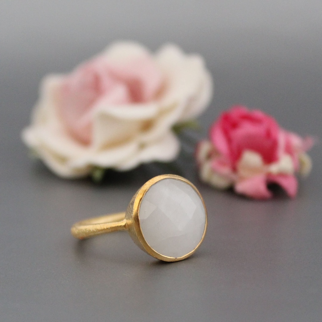 Handmade White Agate Ring: Gold Plated Bezel Statement Ring - Etsy