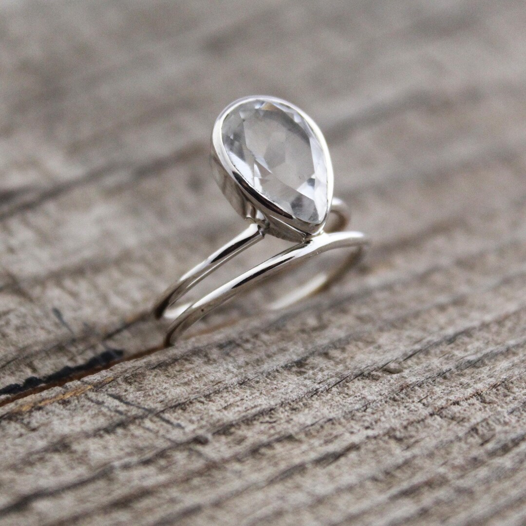 Handmade Pear Rock Crystal Ring: Sterling Silver Statement Jewelry Gift ...