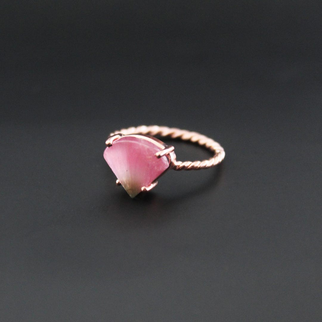 Handmade Triangle Pink Tourmaline Ring, Rose Gold Polish - Etsy
