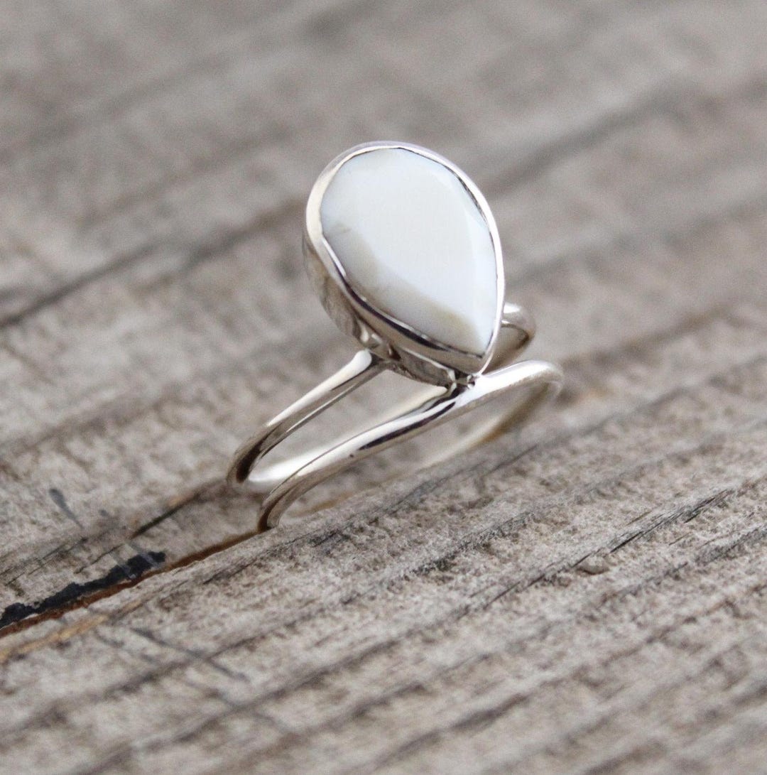Handmade Pear White Agate Sterling Silver Statement Ring - Etsy