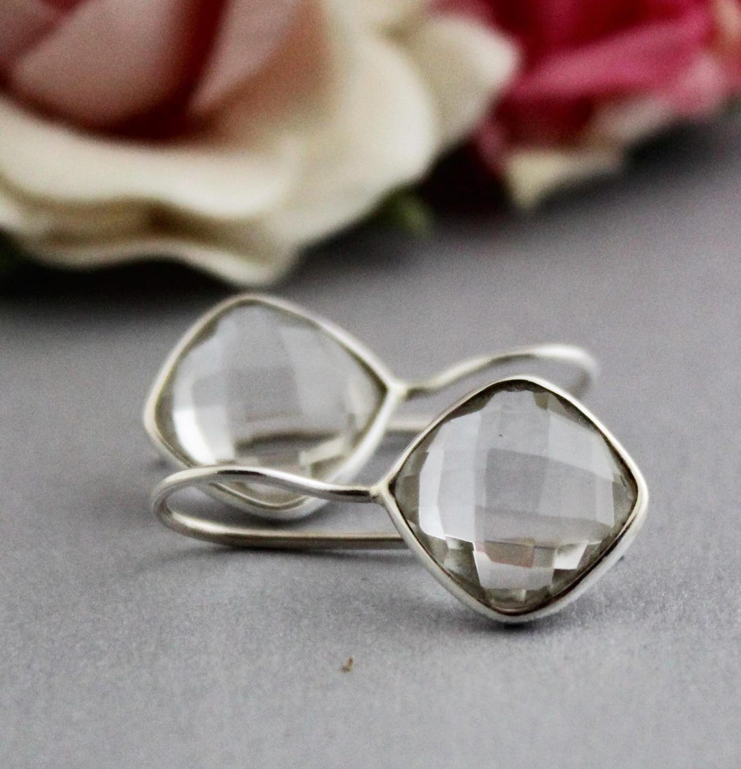 Handmade Cushion Cut Green Amethyst Sterling Silver Dangle Earrings - Etsy
