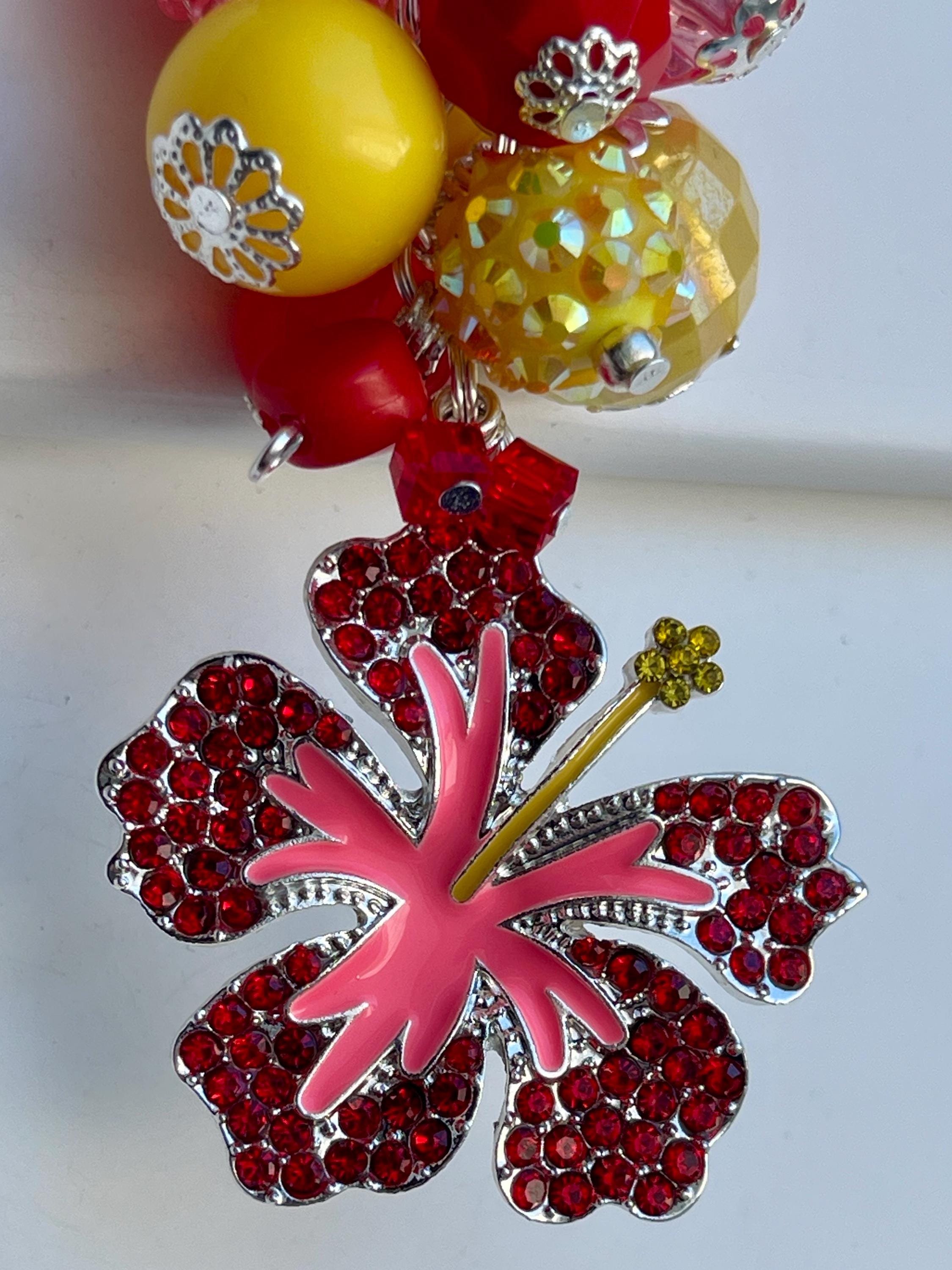 Car-mirror Charm for Rear View Decor • HIBISCUS • or Purse Bag Lanyard ...