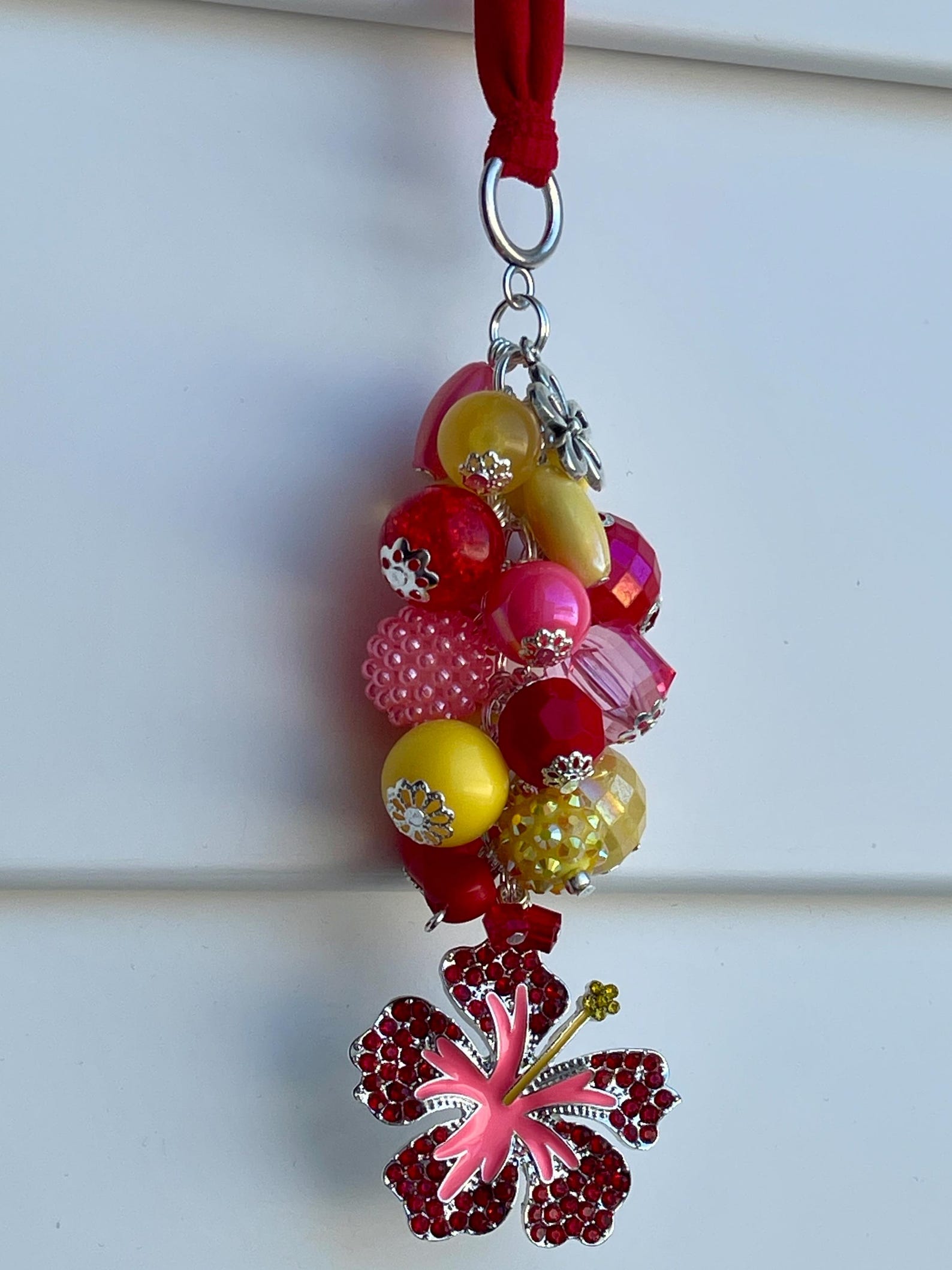 Car-mirror Charm for Rear View Decor • HIBISCUS • or Purse Bag Lanyard ...