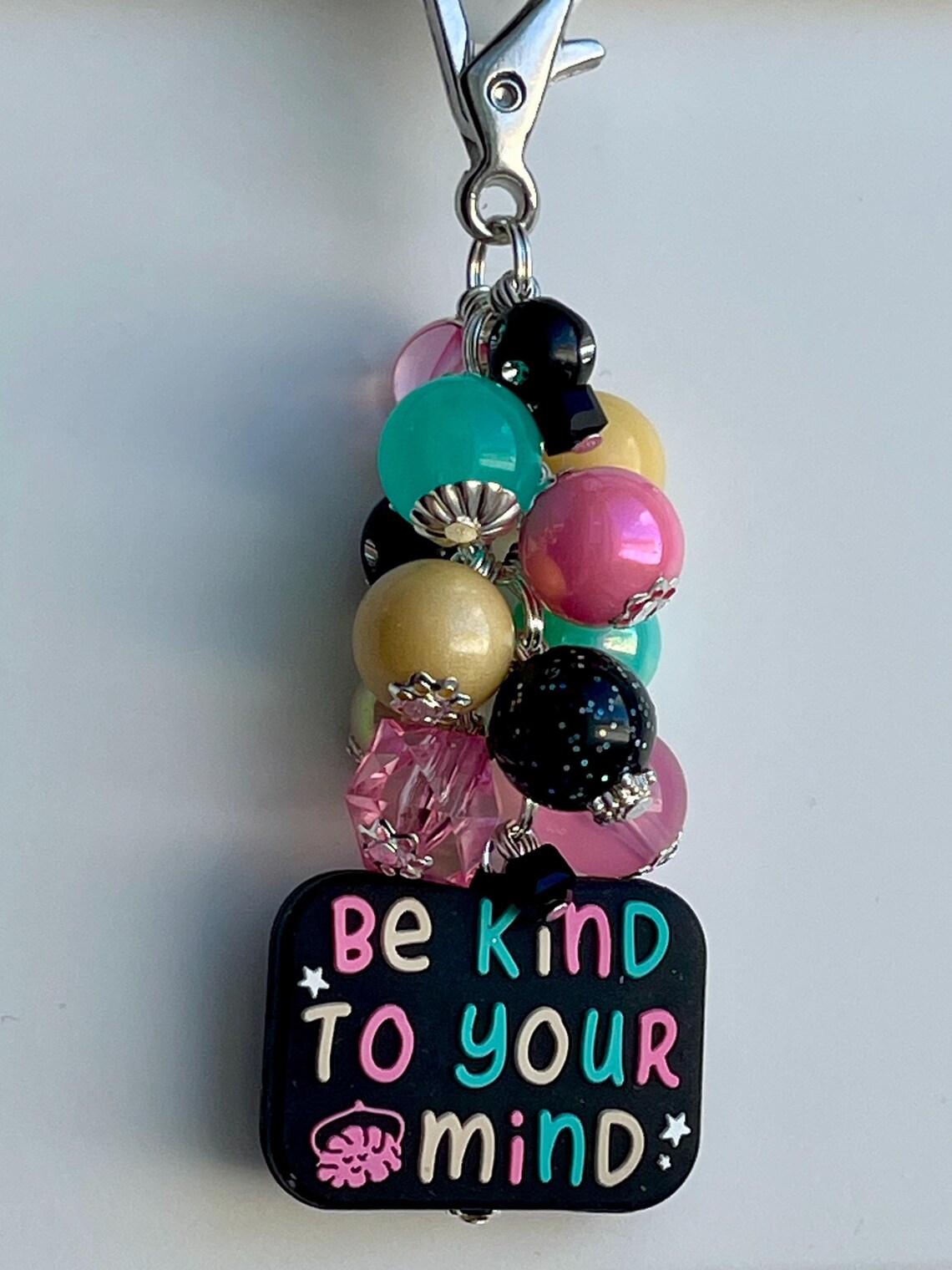 Beaded CLIP Charm for Purse, Lanyard, Bag Decor • MENTAL HEALTH Be Kind ...