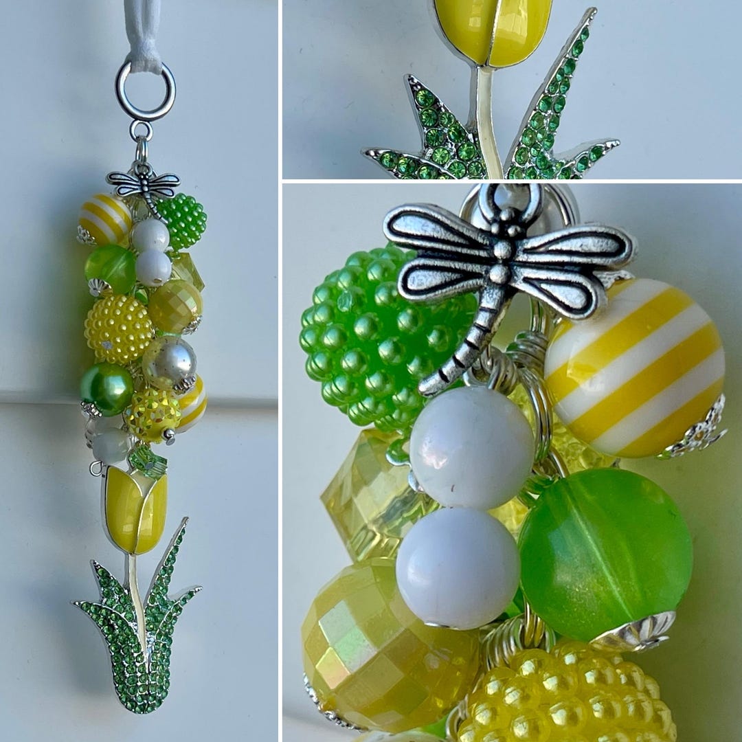 Car-mirror Charm for Rear View Decor TULIP • or Purse Bag Lanyard Clip ...