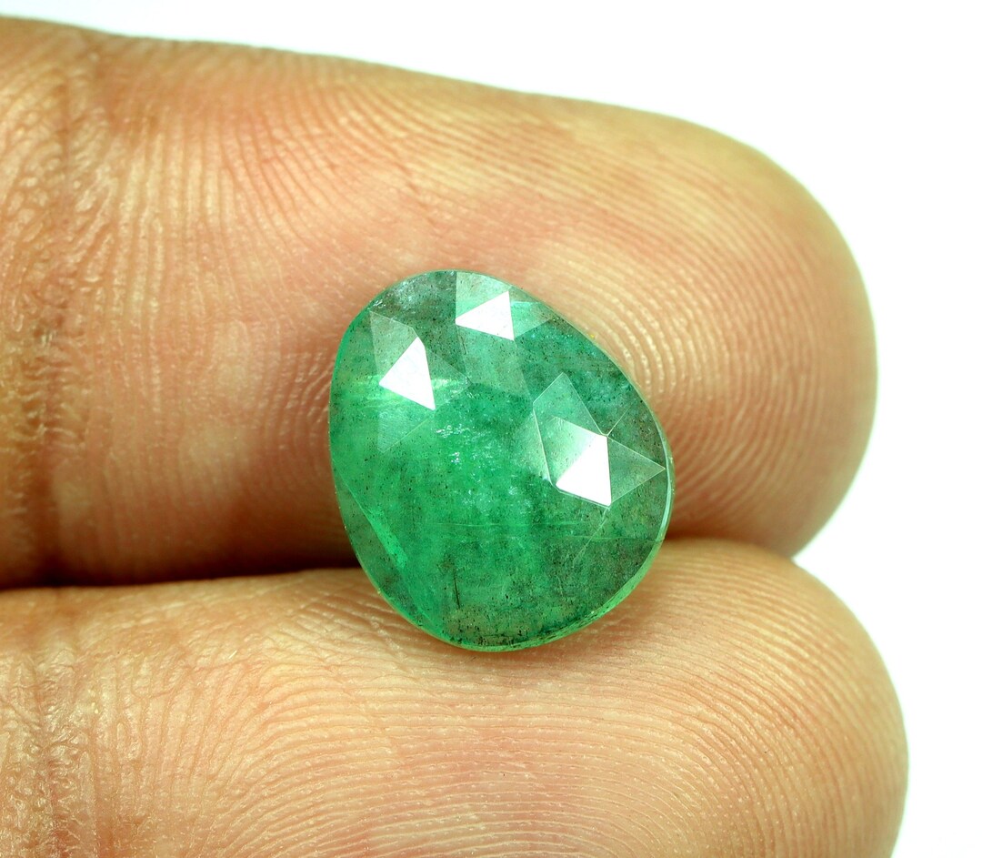 Rose Cut Emerald Gemstone Egg Shape Flat Back Emerald Faceted Stone 3. ...